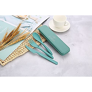 ECOSTAR Reusable Utensils set with Case, Portable Wheat Straw Cutlery Set, BPA-Free and Eco-friendly Knife Spoon Fork, Travel Utensils for Office, Dorm, and On-the-go (Coral, 4)