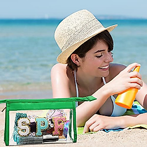 6 Pcs Clear Preppy Patch Makeup Bag Nylon Cosmetic Bag PVC Zipper Varsity Letter Toiletry Bag Multipurpose Makeup Bag for Purse Skin Care Bag Travel Pouches for Toiletry Preppy Organizer (Cute Color)