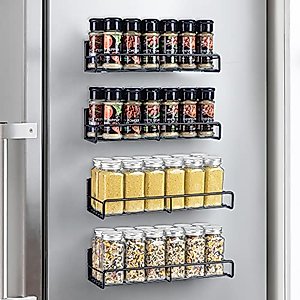 EDWODER Magnetic Spice Rack for Refrigerator,4 Pack Magnetic Shelf Magnet Organizer for Side of Fridge Microwave Oven Metal Surface,Black