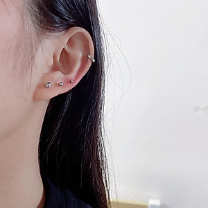 20g Tiny Round Clear Cubic Zirconia Ball CZ Cartilage Stud Earrings For Women Mens Stainless Steel Small Mini Tragus Studs Hypoallergenic Huggie Piercing Jewelry Sets Gifts 2mm 3mm 4mm (Silver)