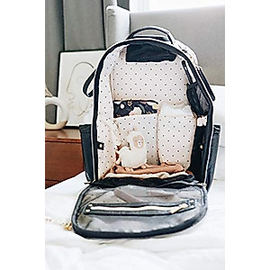 Itzy Ritzy Chelsea + Cole Diaper Bag Backpack - Studded Boss Backpack Diaper Bag Includes 19 Pockets, Changing Pad, Stroller Clips & Tassel; Black with Sweetheart Print Interior & Gold Hardware