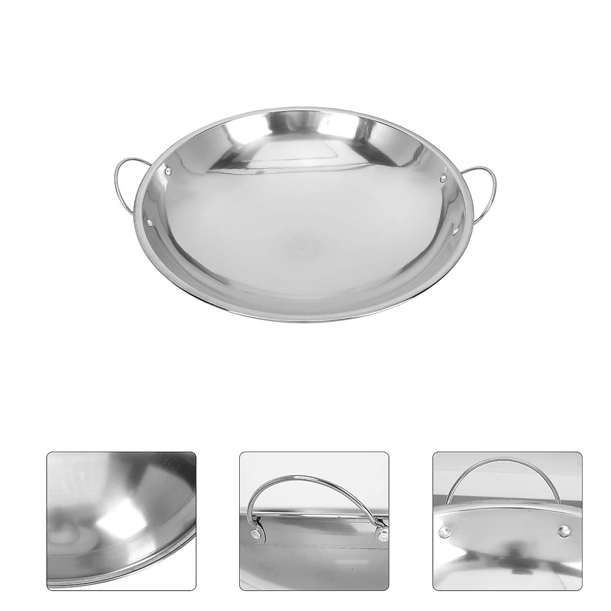 YARDWE Spanish Paella Pan Stainless Steel Everyday Pan with Double Ear Metal Frying Pan Korean Food Ramen Noodle Pot Non Stick Skillet Kitchen Stockpot Peking Wok Kitchen Gadgets 26. 5cm Wok Pan