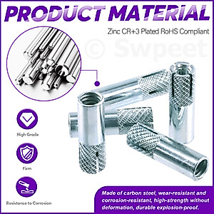 Swpeet 8Pcs 1/2 Inch Premium Zinc Plated Carbon Steel Concrete Knurled Drop in Anchors Assortment Kit, Expansion Screws Internal Forced Expansion Bolts for Solid Concrete