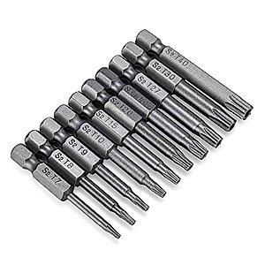 10PCS Torx Head Screwdriver Bit Set, VAKOGAL S2 Steel Magnetic Security Tamper Proof Star 6 Point Screw Driver Kit Tools, 1/4 Inch, Hex Shank T7-T40