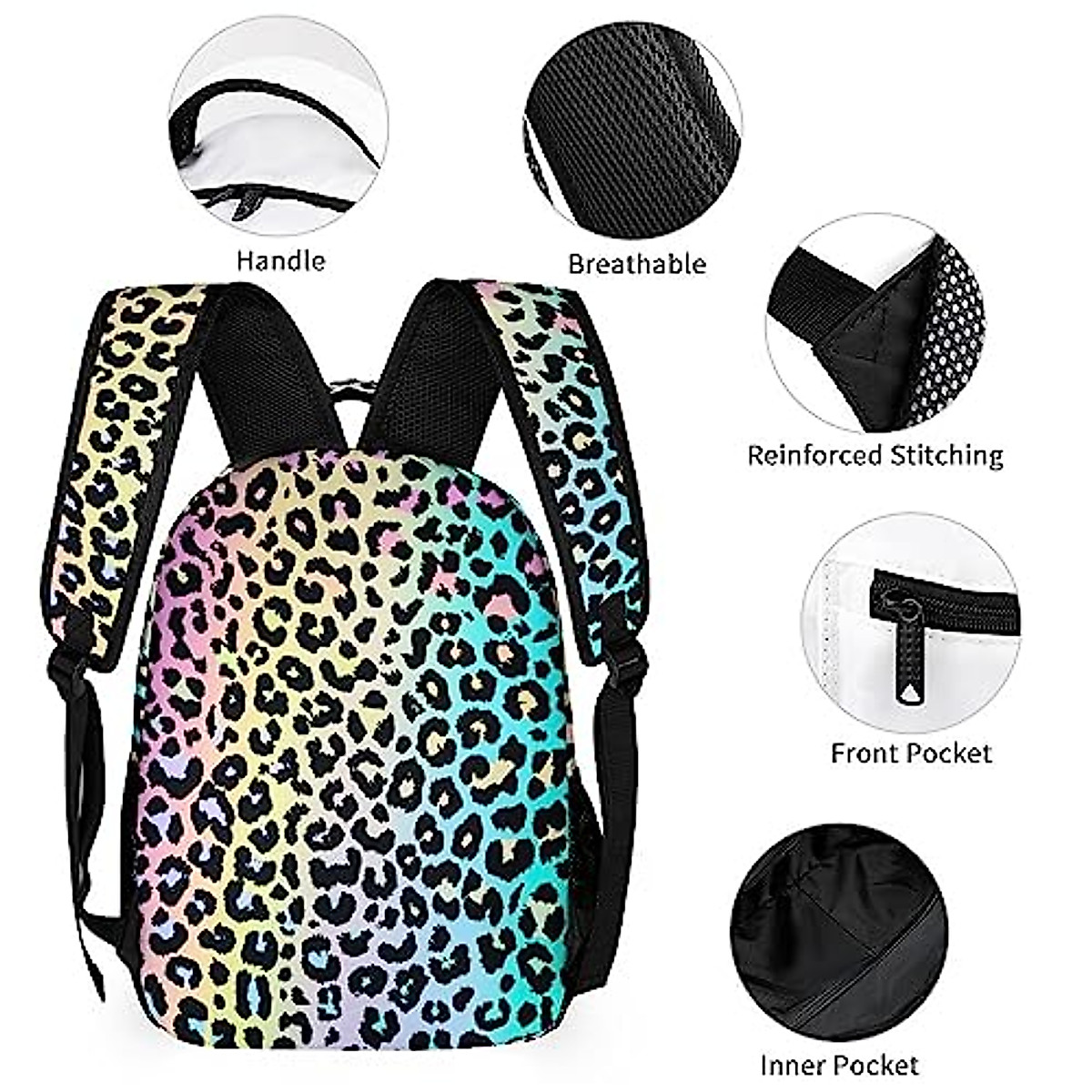 DTCCET Multi-Colored Leopard Backpack, Stylish Laptop Bag Classic Leopard Daypack with Multiple Pockets, Lightweight Shoulders Backpack (Colorful Leopard)