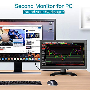 Eyoyo 13.3 inch IPS HDMI Monitor 1920x1080 16: 9 LCD Display Screen Support HDMI VGA Intput for PC Laptop Computer Home Security CCTV System with Loudspeakers