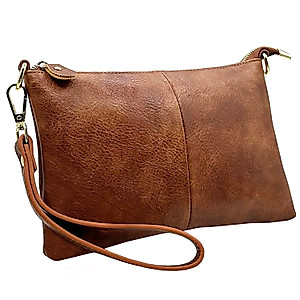 Beurlike Leather Wristlet Wallet Clutch Purses For Women Small Crossbody Phone Bags(Vegan Leather Brown)