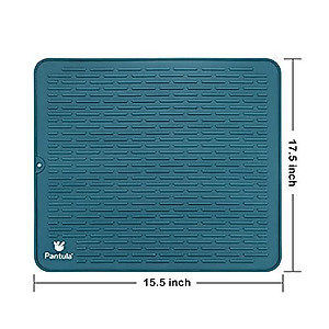 Silicone Dish Drying Mat - 18 x 16 Inch Large Nonslip Pad with High Ridges for Better Aeration, Suitable for Kitchen Counter Sink Refrigerator Liners, Heat Resistant & Dish Wash Safe, BPA Free (Green)