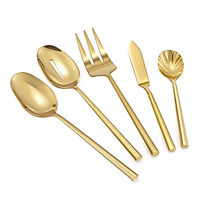 Kelenfer Silverware 45-Piece Gold Flatware Set with Serving Utensils Stainless Steel Thick Heavy Mirror Polished Cutlery Set for Wedding Hotel Restaurant, Service for 8