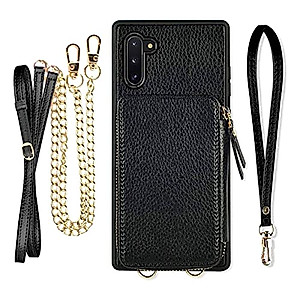 Samsung Galaxy S10+ Case, ZVE Galaxy S10 Plus Wallet Case with Credit Card Holder Slot Crossbody Chain Handbag Purse Zipper Case Cover for Samsung Galaxy S10 Plus (2019), 6.4 inch - Black