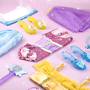 Meland Princess Dress Up for Girls 3-6, Dress Up Clothes for Girls with Princess Shoes Toy, Birthday Gift for Toddlers