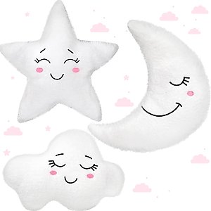 Queekay Cloud Rainbow Sun Moon Star Shaped Pillow 3 Pcs Nursery Stuffed Throw Pillows Kids Cute Cushion Children Soft Plush Pillow for Baby Room Reading Nook Decorations Gift(Moon, Star, Cloud)