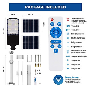 Solar Street Lights Outdoor Solar Parking Lot Lights 40000LM, 6700K LED Solar Lights, Dusk to Dawn, Solar Powered Led Street Light, IP67 Waterproof, Commercial Lighting Grade for Yard Garden, Black