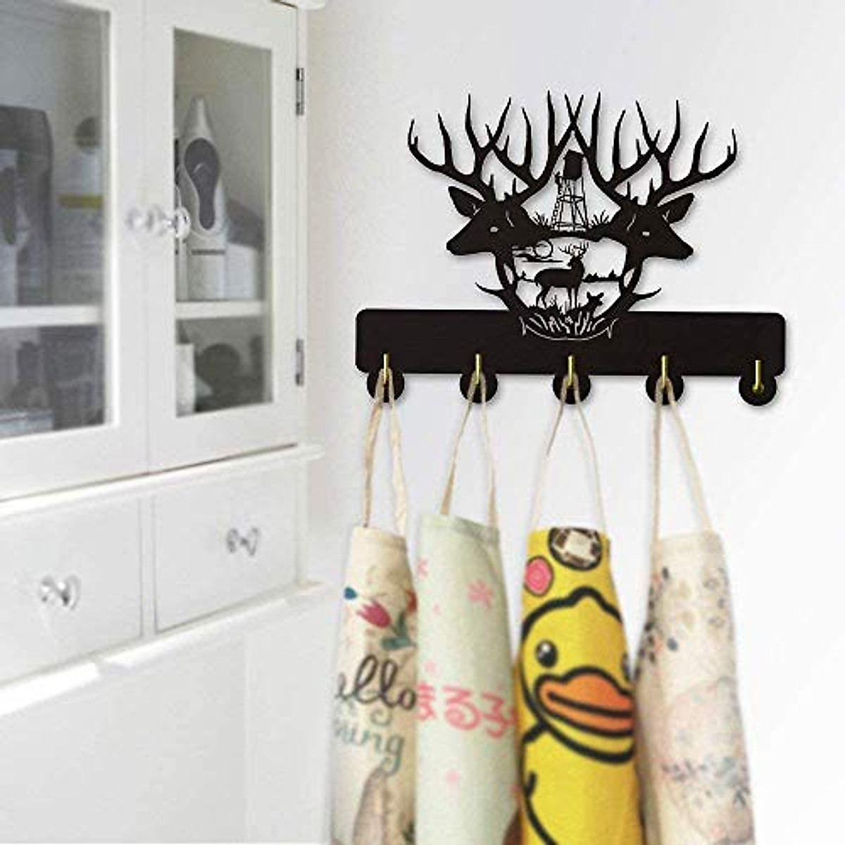 Deer Antler Wall Coat Rack Household Decor Wildllife Animal Modern Wooden Wall Hook Deer Hunting Wall Hanger Hunter Gift(A1)