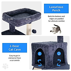 BestPet 36 inches Cat Tree for Indoor Cats Cat Tower with Scratching Posts Multi-Level Cat Furniture Condo with Ramp, Perch Spacious Cat Cave & Funny Toys for Kittens House,Dark Grey