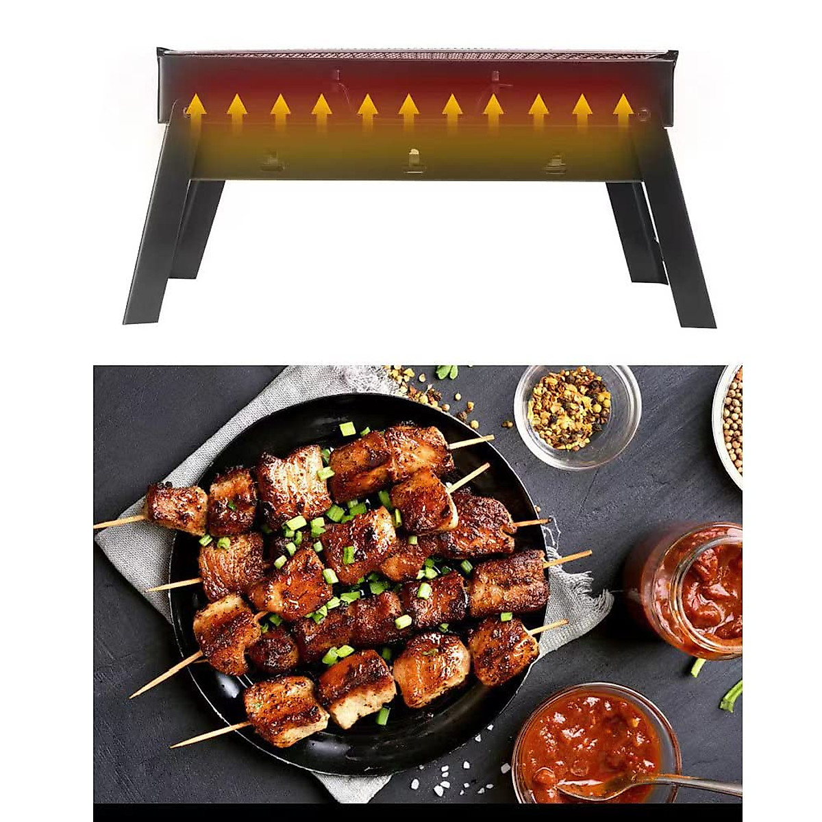 Folding Portable Barbecue Charcoal Grill, Barbecue Desk Tabletop Outdoor Stainless Steel Smoker BBQ for Outdoor Cooking Camping Picnics Beach