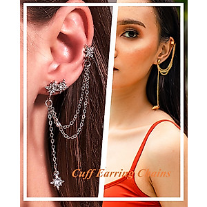 Tornito 17Pcs Ear Cuffs Chain Earrings Snake Butterfly Leaf Non Piercing Clip on Earring Fake Helix Cartilage Earrings Ear Clip Jewelry Silver Tone