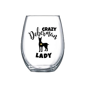 Doberman Gifts for Women Funny Stemless Wine Glass for Her Dobie Mom Cup 0054