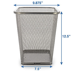 Brookstone BKH1461, [3 Pack] Metallic Mesh Wastebasket for Office & Home, Open Top, Under Desk Trash Can, Lightweight & Sturdy Recycling Bin, Standard, Silver