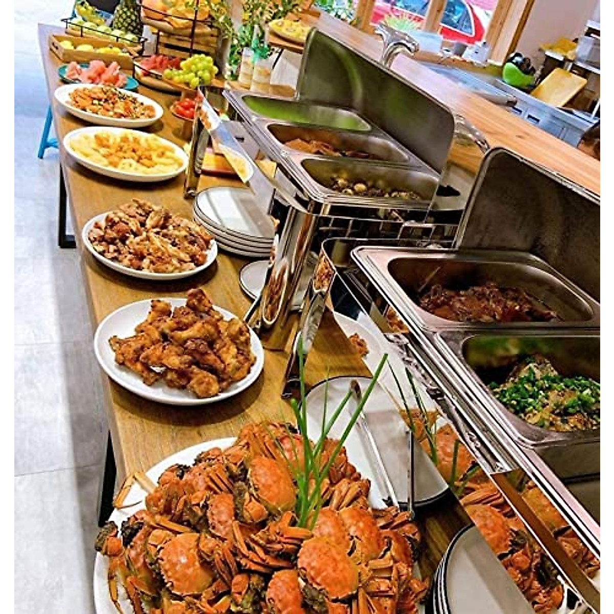 Food Warmer, Chafing Dish Stainless Steel Chafing Dishes with Lid for Parties, 9L Commercial Food Warmer for Buffet, with 3 Kind of Warming Tray (A) ()