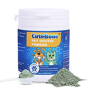 CuteBone Dog Teeth Cleaning Powder - Dog Dental Powder Pet Breath Freshener - Safe & Effective Natural Oral Care Formula Reduces Plaque & Tartar Promotes Healthy Gums Easy-to-Use for Dogs & Cats