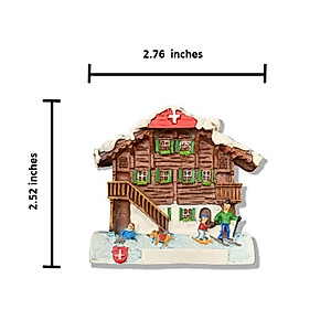 A-ONE Swiss Chalet Winter Snow Switzerland 3D Gift Fridge Magnet 1PC+Matterhorn Landmark Iron on Patch 1PC, Scenery Freezer Magnet, Emblem Patch for Denim Jacket Shirts Holiday Travel Gift C12+192