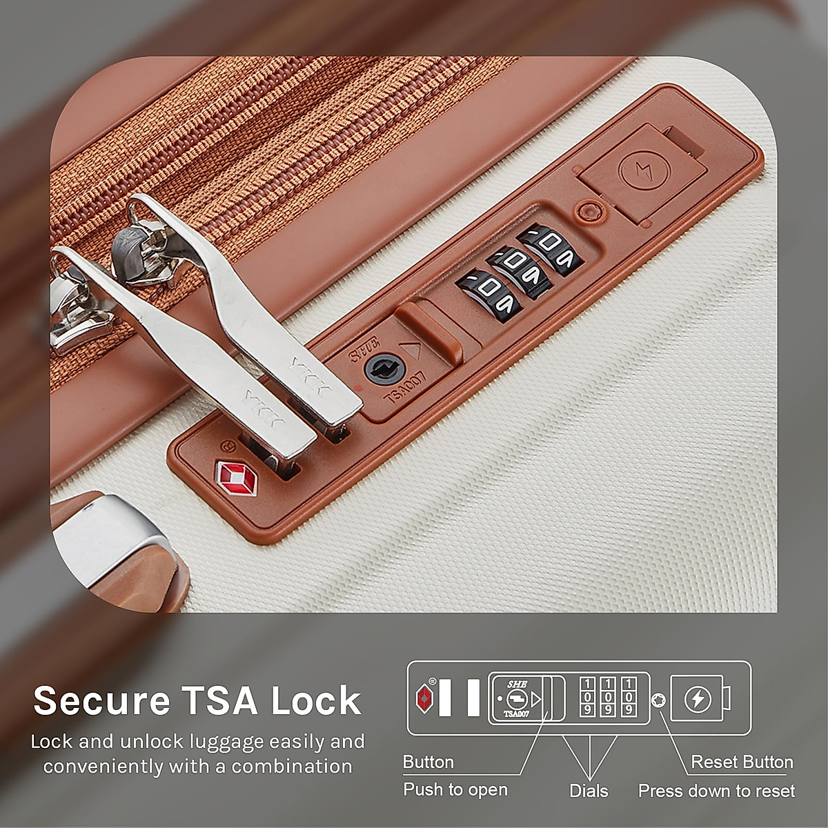 imiomo Carry on Luggage 18 Inch Suitcases with Wheels, Expandable Carry on Suitcase with USB Port and Cup Holder, Hardside Travel Luggage Set with TSA Lock, White Brown