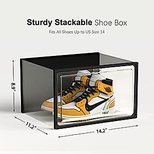 SEE SPRING 6 Pack Shoe Storage Box, Clear Plastic Stackable Shoe Organizer for Closet, X-Large Shoe Containers Bins Holders for Display Sneaker Fit up to Size 14 (Black)