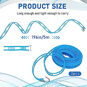 2 Pack Windproof Portable Clothesline with Hooks 16.4 ft Nylon Clothes Line Travel Laundry Line Drying Hanger Rope for Indoor Outdoor Camping Home Hotel Room