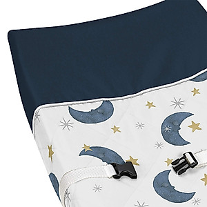 Sweet Jojo Designs Moon and Star Boy or Girl Baby Nursery Changing Pad Cover - Navy Blue and Gold Watercolor Celestial Sky
