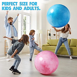 Jadive 2 Pcs 24 Inch Marbleized Bouncy Balls Giant Bouncing Balls Large Size Playground Huge Ball Rubber Sensory Balls with Air Pump for Kids Beach Play Toys Indoor Outdoor Activities, Red, Blue