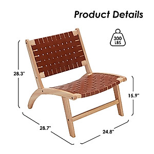 Modern Leather Accent Chairs for Living Room, Mid Century Lounge Chair, Side Brown Leather Chair Indoor Boho Scandinavian Cognac Woven Rattan Faux Leather Accent Chair