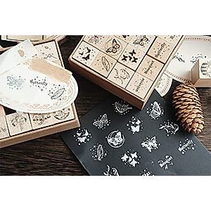 Cliocoo 16cs Wood Rubber Stamp Set, Moon&Star Decorative Wooden Stamp Set, Universe Planet Stamp for Art Craft, Journal, Diary, Scrapbook, Planner, Letter, Card Making M-26 (5-Butterfly)
