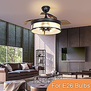 Depuley Industrial Ceiling Fan with Light, 42" Ceiling Fan with Retractable Blades, Vintage Acrylic Chandelier Fan Light Fixtures with Remote for Living Room, Kitchen, Bedroom, 5 E26 Base(No Bulb)