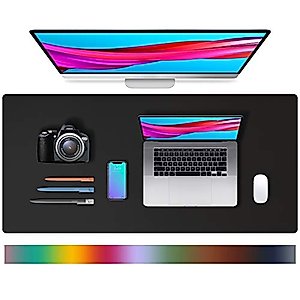 Desk Pad Protector,Mouse Pad/ Mat, Non-Slip PU Leather Laptop Desk Blotter, Waterproof Writing Pad for Office and Home (Black,36" x 17")