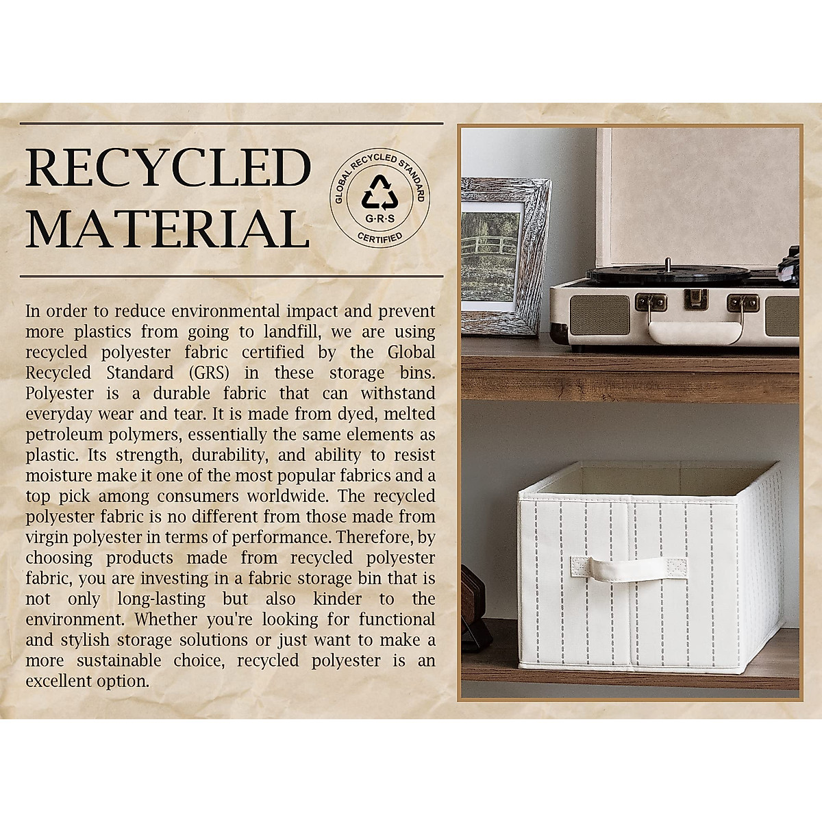 StorageWorks Storage Baskets for Shelves, Fabric Closet Storage Bins with Handles, Rectangle Basket Organizer, White with Grey, Dotted Line, 2-Pack