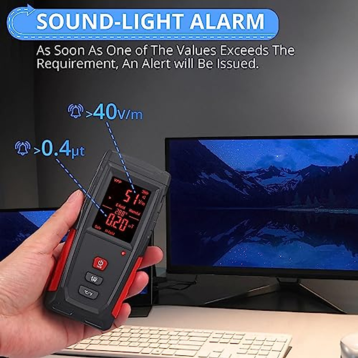 CAMWAY EMF Meter Electromagnetic Field Radiation Checker(1-1999V/m, 0.01-99.99μT) Handheld Mini Digital LCD EMF Detector Builtin Electromagnetic Radiation Sensor Sound-Light Alarm EMF Tester