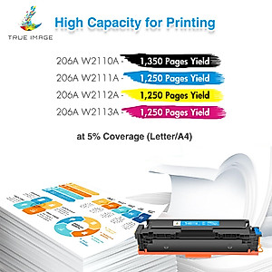 TRUE IMAGE Compatible 206A Toner Cartridge Replacement for HP 206A 206X W2110A W2110X for HP Color Pro M255dw MFP M283fdw M283cdw M283 M255 Printer Toner (Black Cyan Yellow Magenta, 4-Pack)