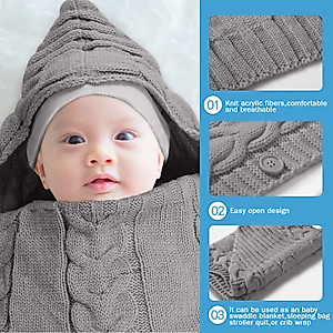 Zhanmai Newborn Baby Wrap Swaddle Blanket Knit Sleeping Bag Receiving Blankets Stroller Wrap Hat Mitten for Baby 9-12 Months