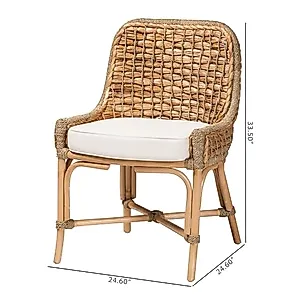 Baxton Studio Kyle Modern Bohemian Natural Brown Woven Rattan Dining Side Chair With Cushion