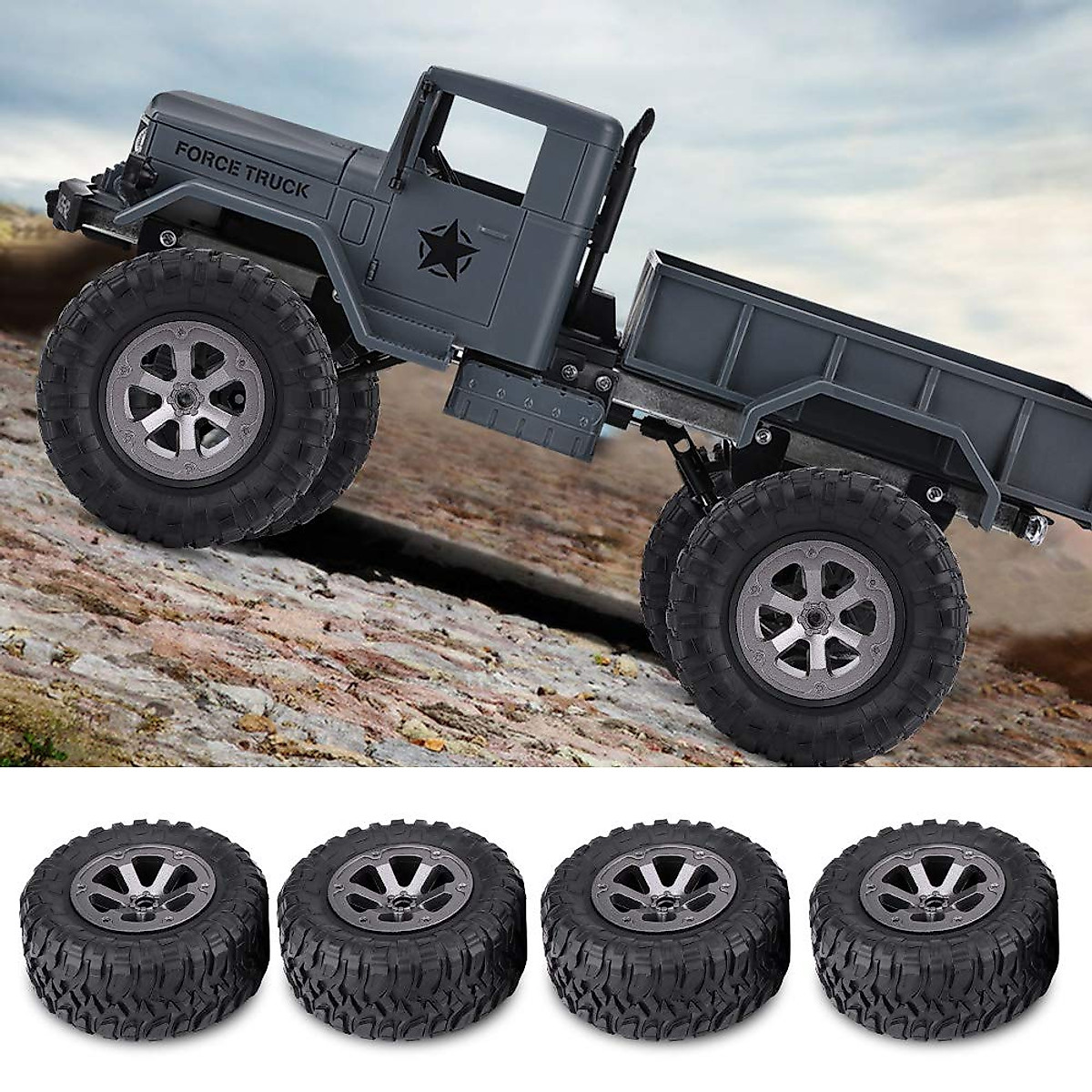 4PCS 1/16 RC Crawler Truck Rubber Tires, Big Grip Remote Control Off Roader Car Sipe Tire 7cm / 2.76inch Diameter