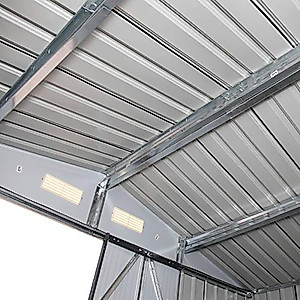 6.3' x 9.1’ Large Outdoor Storage Shed, Sturdy Utility Tool Lawn Mower Equipment Organizer for Backyard Garden w/Gable Roof, Lockable Sliding Door, Vents, Floor Frame - Grey