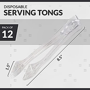 [12 Pack] Plastic Serving Tongs, 8.5 Inch Heavy Duty Disposable Utility Tongs (Clear)