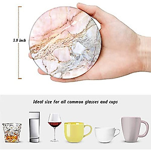 Britimes Coasters for Drinks Absorbent with Metal Holder Stand, Ceramic Stone Coaster Sets of 6, Marble Style Coaster for Coffee Wooden Table, Housewarming Gift Pink