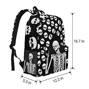 Skull School Backpack Lightweight Cute Kids Backpack Classic Daypack for Teen Boys Girls High School Student, 17 Inch