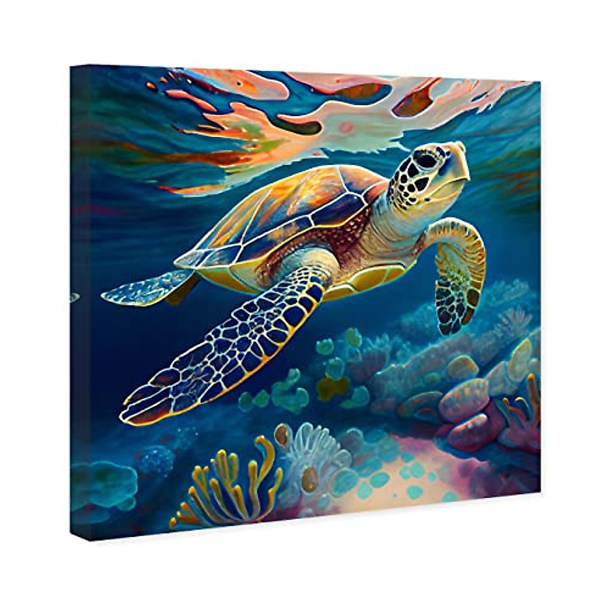 Wynwood Studio Animals Contemporary Canvas Wall Art Sea Turtle I Living Room Bedroom and Bathroom Home Decor 30 in x 30 in Blue and Brown