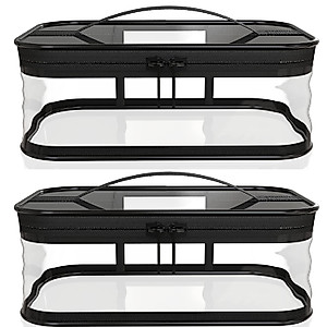 WANBAO 2 Pcs Transparent Makeup Bag Zipper Waterproof Portable Travel Storage Pouch Black F