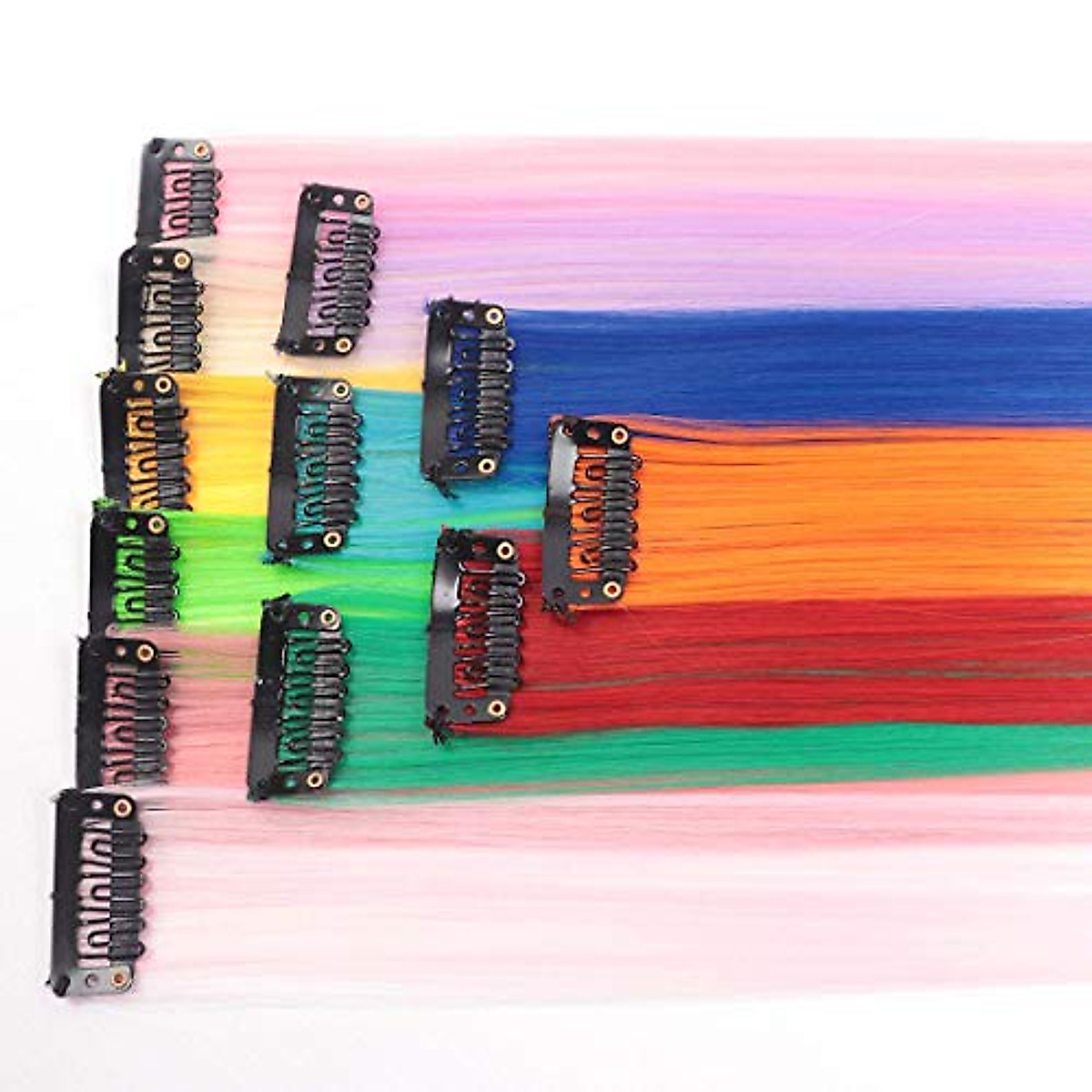 48 Pcs Colorful Straight Hair Extensions Clip in 21 Inch Rainbow Multi-color Clip in Synthetic Long Hairpiece Party Highlights Colorful Clip in Hair Extensions for women girls kids gift