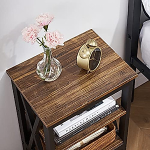 VECELO Modern Nightstands X-Design Side End Table Night Stand with Storage Shelf for Bedroom,Living Room,Set of 2 (Brown A2)