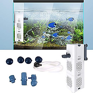 Ultra Quiet Fish Tank Filter 4-in-1 Internal Aquarium Filter,500-1800L/H Submersible Water Filter Pump Multifunctional Filter Water Pump for Betta, Turtle, Pond Fish, Garden. (15W 267GPH (1000L/h))